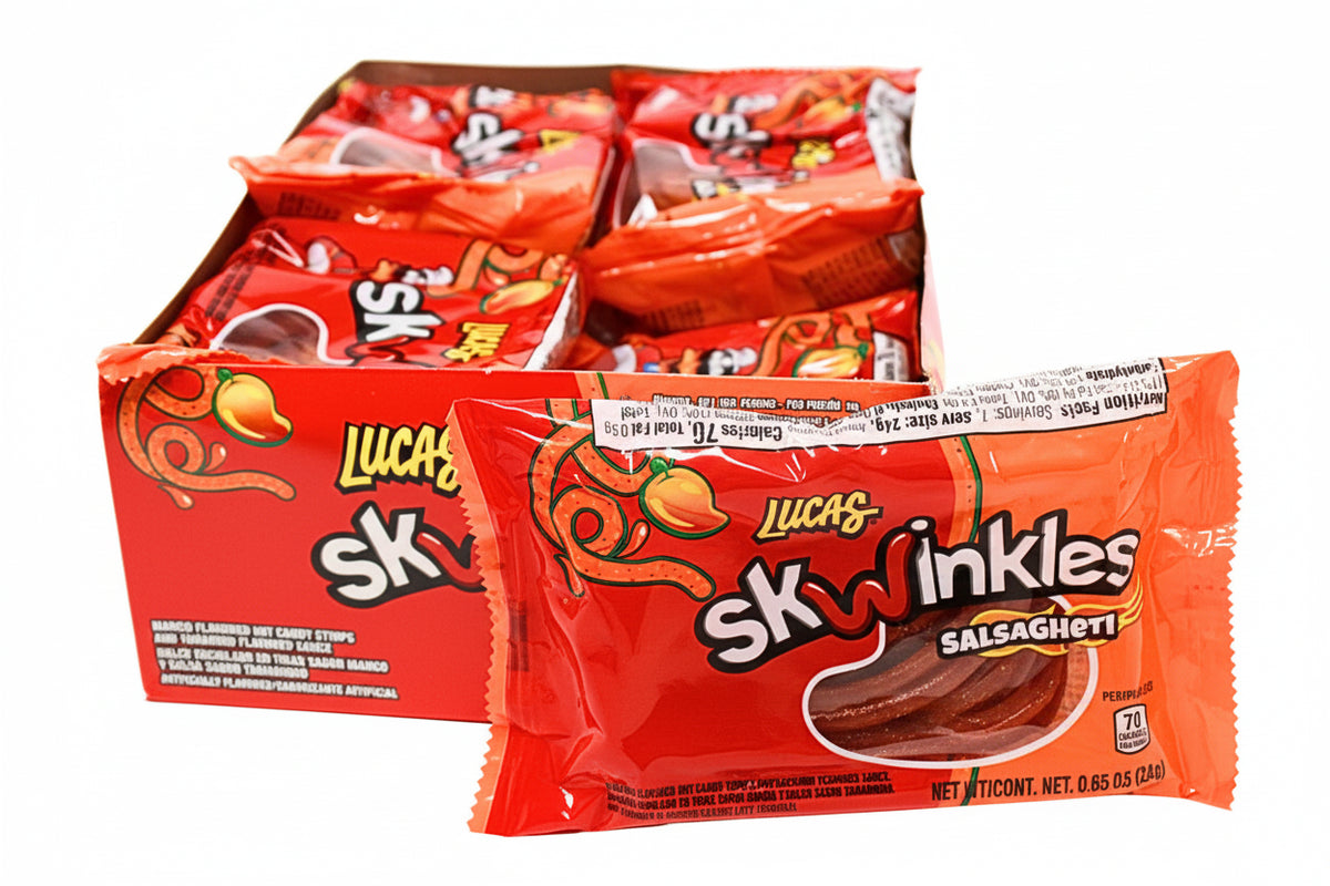 Caramelos Skwinkles Salsaghetti Mango Picante Lucas 12 x 24 g – KiosClub